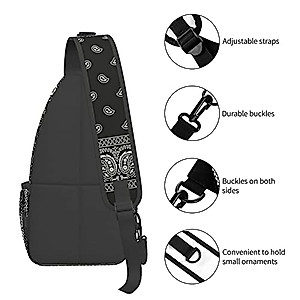 Bandana Black Paisley Bandana Chest Bag Sling Crossbody Backpack Cycling Traveling Hiking Daypack for Men Women