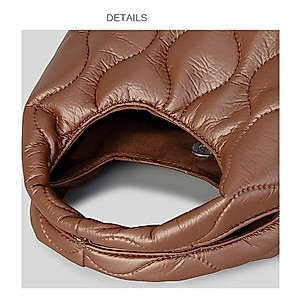 HACODAN Puffer Tote Bag Fashion Quilted Bag for Women Designer Puffy Purse Handbags Down Padded (Brown)