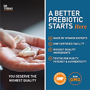 Dr. Tobias Prebiotics, Supports Digestion & Gut Health, Feed Good Probiotic Bacteria, Boost Gut Immune Function, Vegan & Non-GMO Gut Health Supplements for Men and Women, 30 Capsules, 30 Servings
