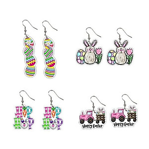 Pingyongchang Cute Easter Acrylic Earrings Set Easter Dinosaur Egg Bunny Drop Earrings Happy Easter Rabbit Dangle Earrings for Women Holiday Party Jewelry Gifts-Rabbit