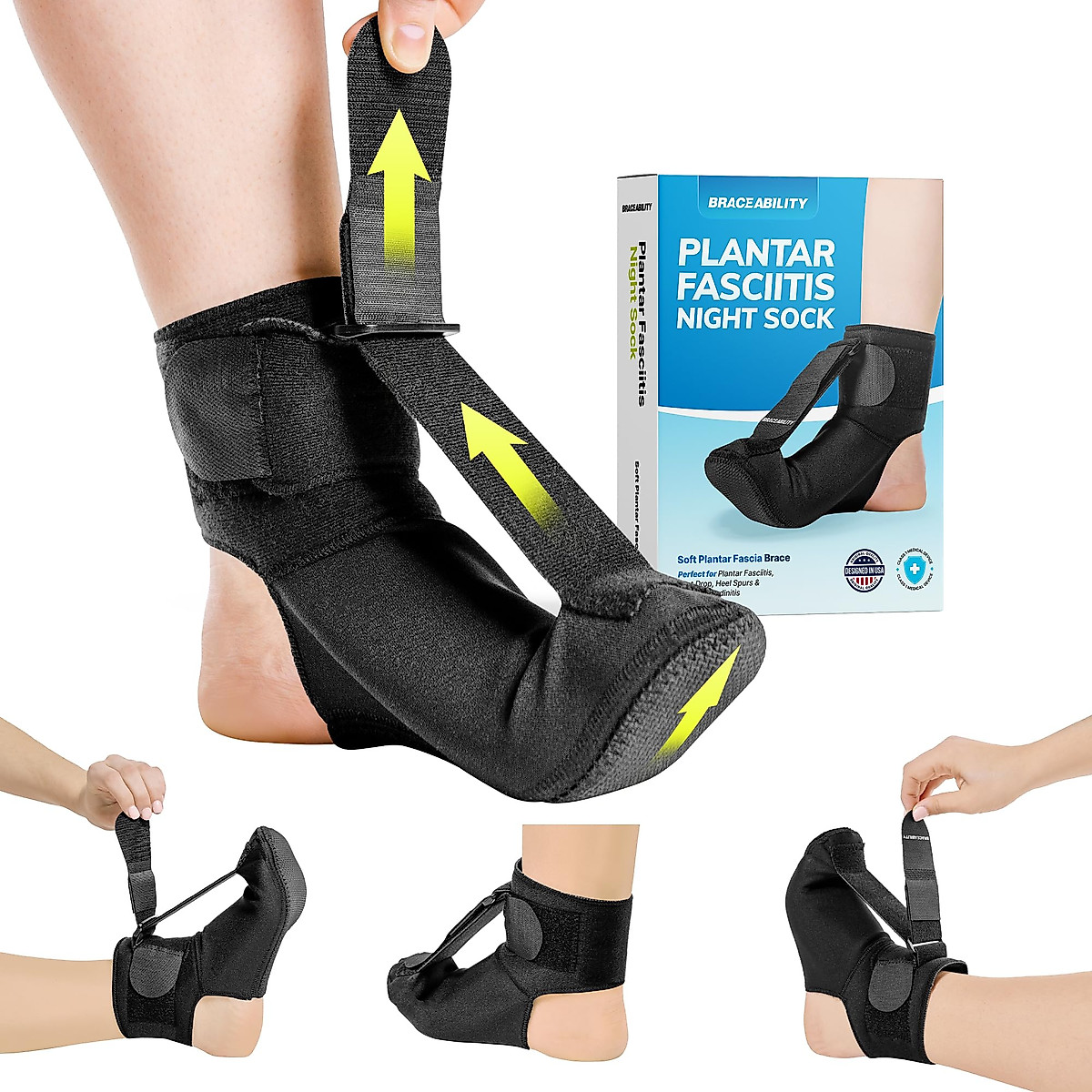 BraceAbility Plantar Fasciitis Night Splint Sock - Soft Plantar Fascia Brace for Sleeping, Achilles Tendonitis, Foot Drop, Heel Pain - Plantar Fasciitis Relief Night Splint for Women and Men (Small)