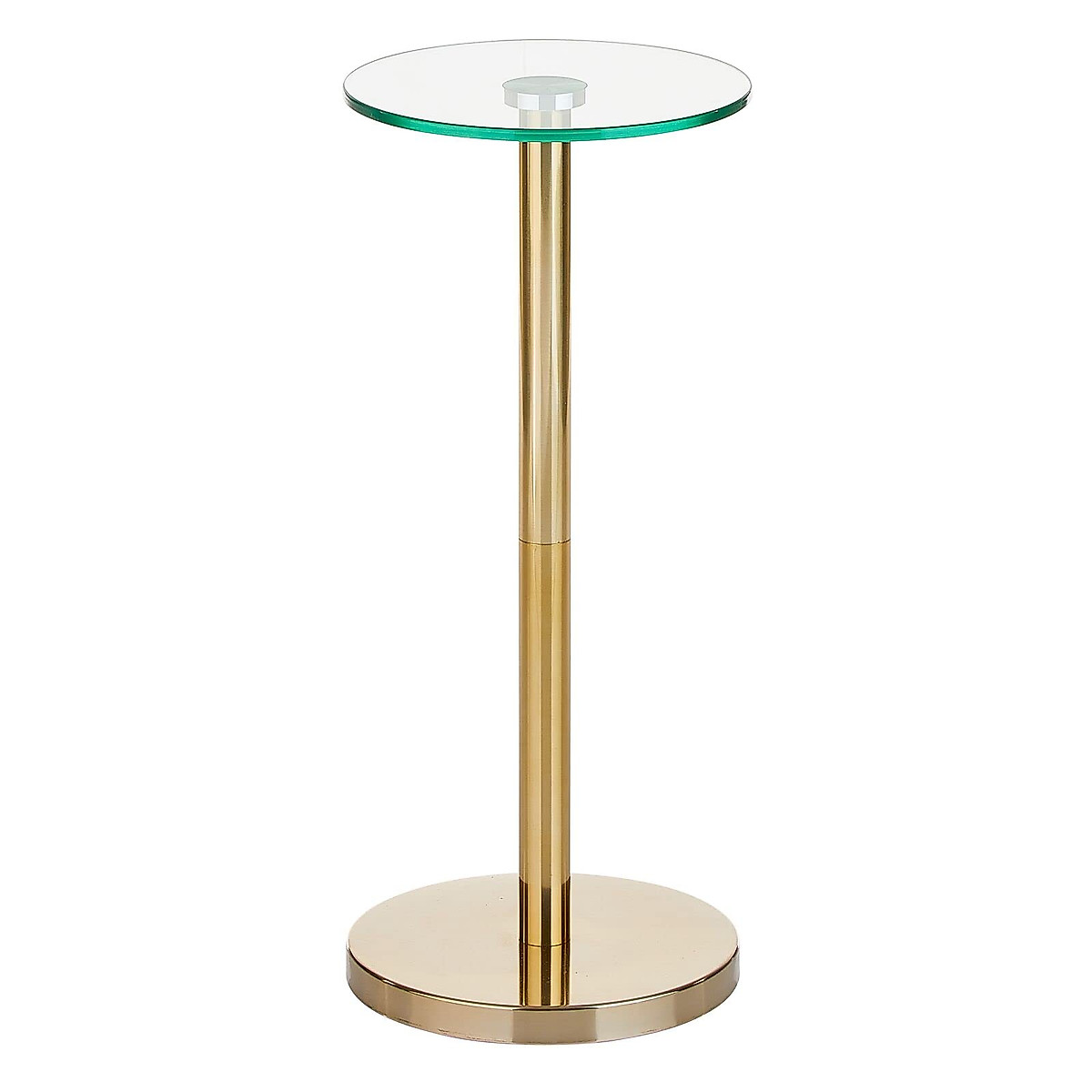 mDesign Glass Top Side/End Drink Table - Small Modern Round Accent Metal Nightstand Furniture for Living Room, Dorm, Home Office, and Bedroom - 9" Round - Clear/Soft Brass