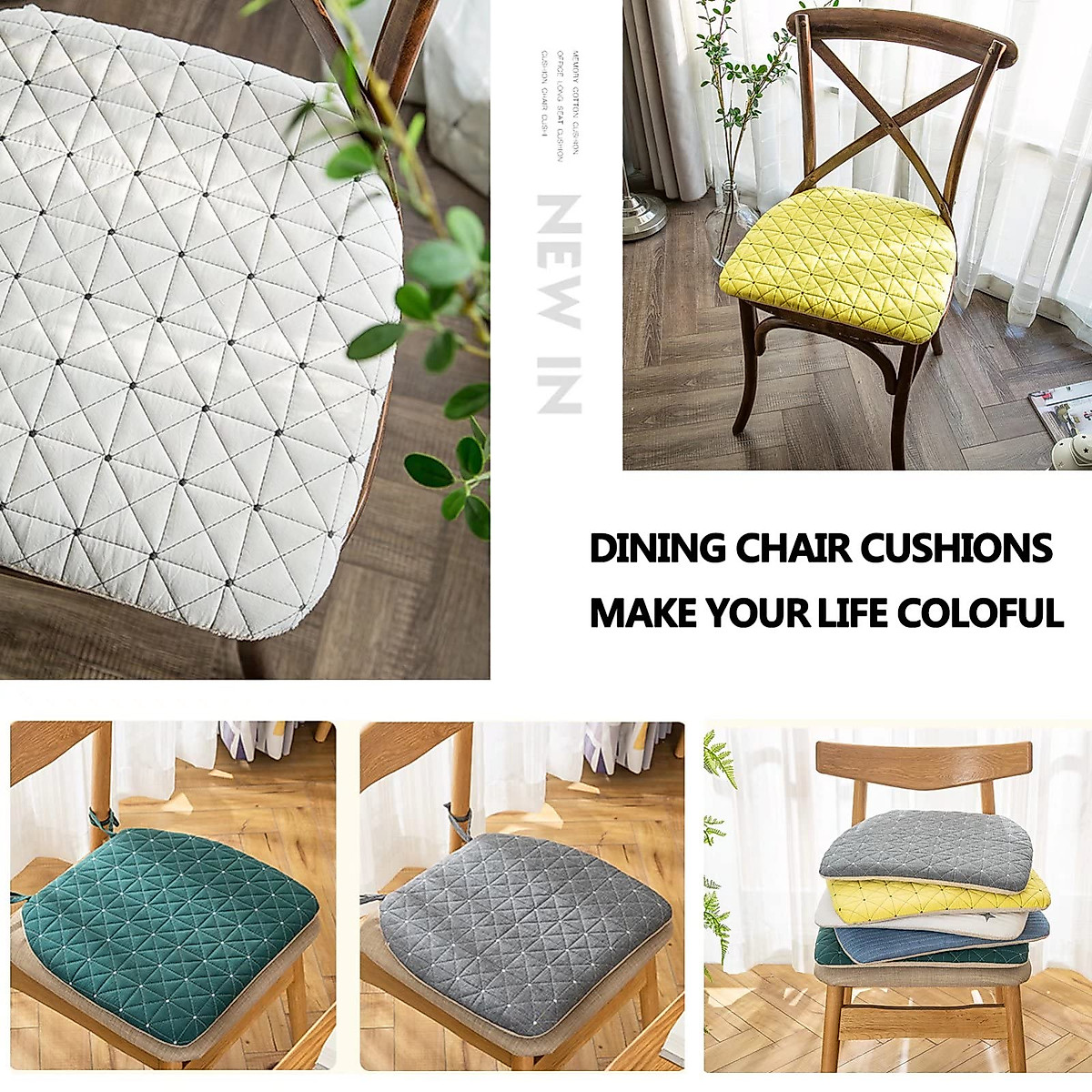 Kitchen Chair Cushions Set of 4 Non Slip, Seat Cushions for Dining Room Chairs, Dining Chair Pads Washable, Summer Colorful Decorative Pads, Breathable and Not Stuffy Yellow