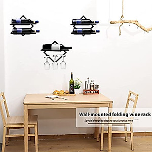 2 Style Metal Wall Mounted Wine Holder, Upgrade Foldable Hanging Wall Wine Rack Organizer for 2 Liquor Bottles, Red Wine Bottle Display Hanger with Screws for Home Kitchen Bar Wall Décor