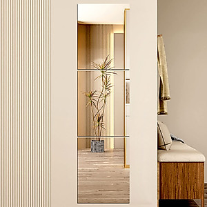 QEEYON 4Pcs Acrylic Mirror Sheets, 8"x12" Wall Mounted Mirror Tiles Self Adhesive Mirror Stickers Frameless Full Body Mirror Tiles for Wall Bedroom Bath Home Decor