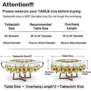 smuxqni Blooming Sunflower Tablecloth Round 60 Inch- Summer Yellow Floral Table Cloth Washable Reusable Farmhouse Sunflower Table Cover Table Cloth for Home Patio Party Picnic