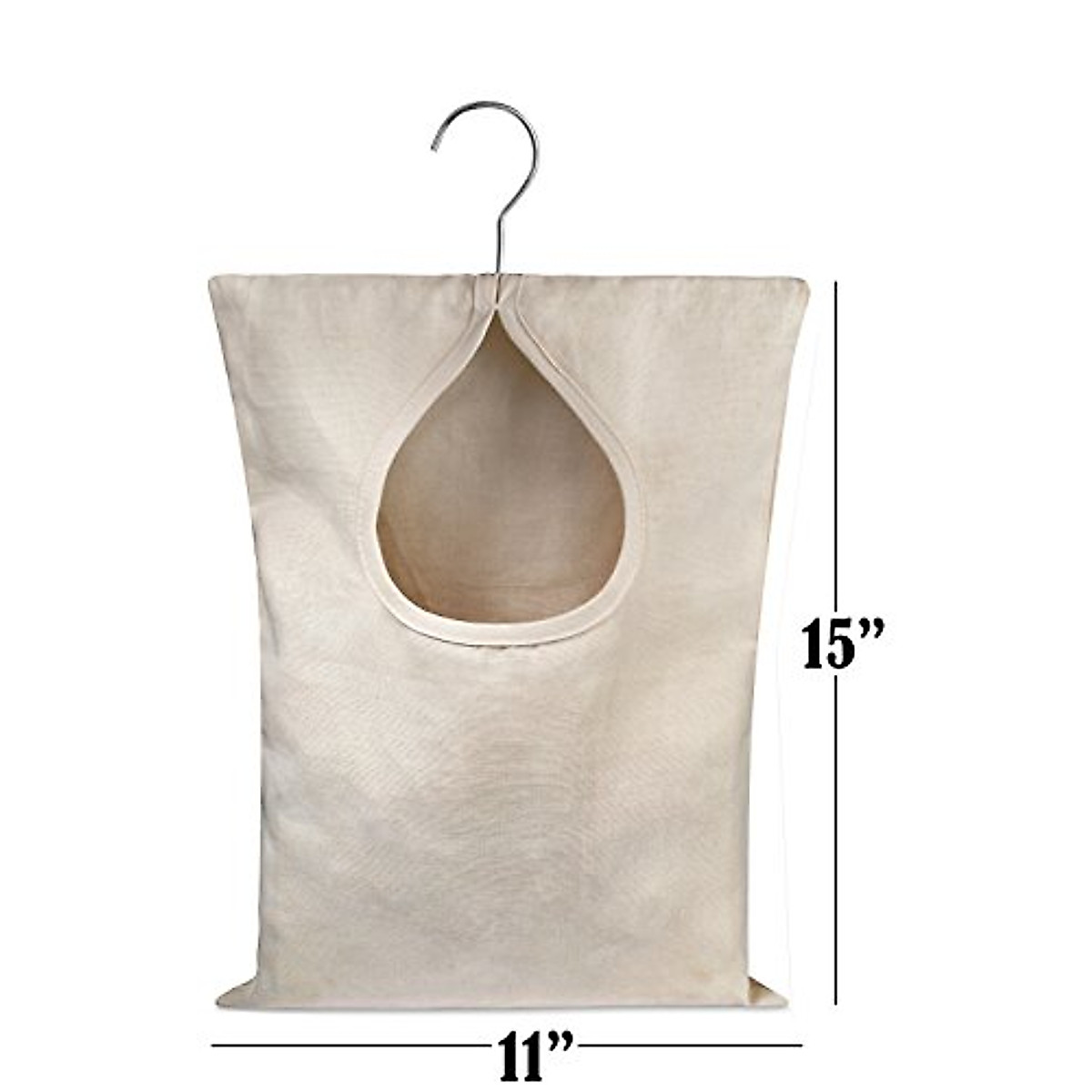 Handy Laundry Clothespin Bag - 11" x 15" - Holds 100 Medium-Sized Clothes Pins, Durable Canvas Material, Hook for Hanging and Effortlessly Sliding on The Clothesline with an Extra-Large Opening.