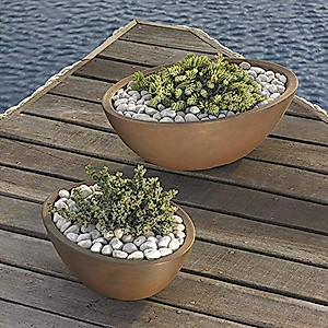 Crescent Garden Delano Oval Planter, Double-Walled Plant Pot, 24" x 17'' (Mocha)