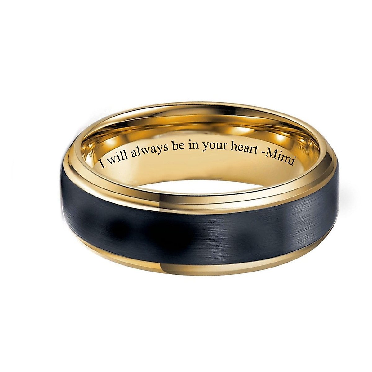 Personalized Gold & Black Stainless Steel Wedding Band Ring Custom Engraved Free - Ships from USA