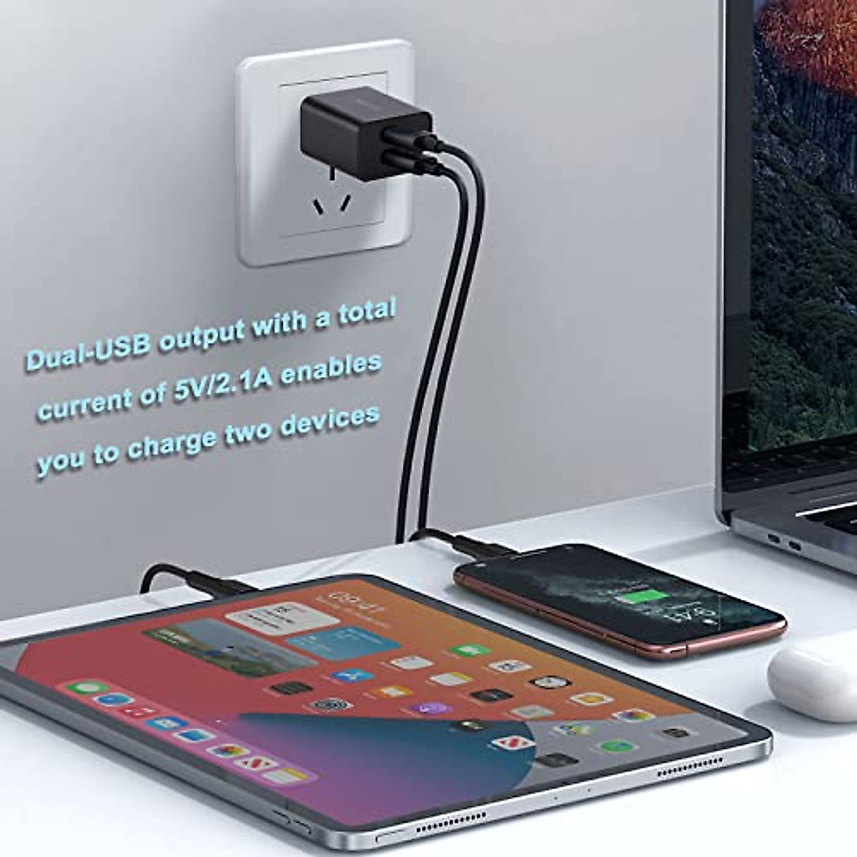 USB Charger, IMAGE 2 Packs USB Travel Charger with Dual Port, 5V/2A 10W Output Power, UL Approval Charger Adapter for Most USB Equipment