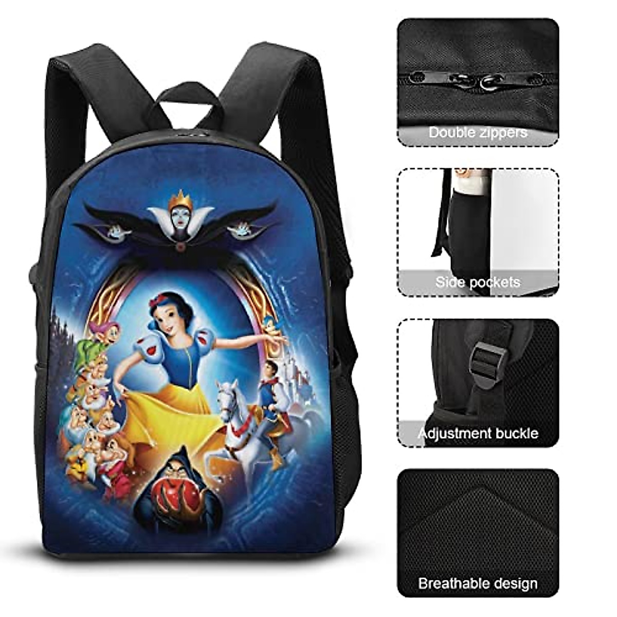 oqatdsn Sn-ow White And The Seven Dw-arfs Backpack Teen Boys And Girls with Lunch Box Pencil Case 3 in 1