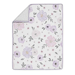 Sweet Jojo Designs Lavender Purple, Pink, Grey and White Shabby Chic Watercolor Floral Baby Girl Nursery Crib Bedding Set - 4 Pieces - Rose Flower Polka Dot