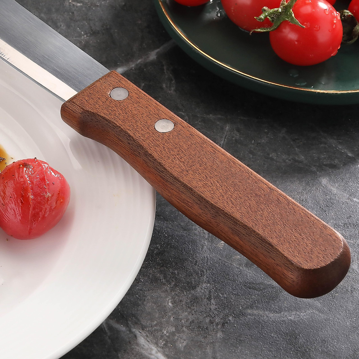 New Star Foodservice 58925 10-Inch Steak Knife, 5-Inch Rounded Serrated Blade with Wood Handle, Jumbo, Set of 12