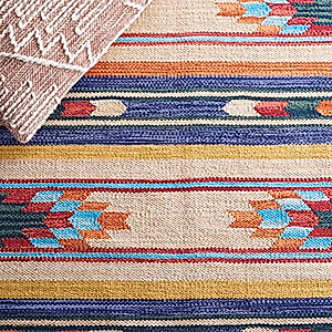 SAFAVIEH Cotton Kilim Collection Accent Rug - 4' x 6', Blue & Ivory, Handmade Southwestern Boho Tribal Cotton, Ideal for High Traffic Areas in Entryway, Living Room, Bedroom (KLC301M)