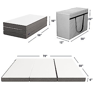 Molblly Folding Mattress, 6 inch Tri Folding Memory Foam Mattress Topper with Storage Bag, Queen Size - 58"x 78"x 6"