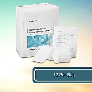 McKesson Conforming Stretch Gauze Bandages, Sterile, 2 in x 4 1/10 yd, 12 Count