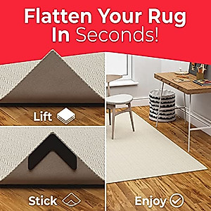 NeverCurl Best V Shape Design Rug Corner Gripper to Instantly Stops Rug Corner Curling - Safe for Wood Floors - For Indoor & Outdoor Rugs - Carpet Tape / Rug Tape - Not An Anti-Slip Pad - Rug Grip