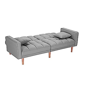 ERDAYE Modern Futon Sofa L x 33" W x 29" H, Longer Loveseat Convertible Sleeper Couch Bed (75" x 39.4' x 23.8" H) for Living Room Apartment Small Space Furniture Sets with 2 Pillows,Light Grey