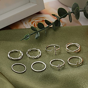 Honsny 14K Gold Plated Stacking Rings Set for Women, Stackable Knuckle Thumb Rings Thin Dainty Silver Rings for Teen Girls Wedding Eternity Band Simple Rose Gold Ring Size 4-11