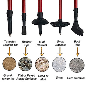 Aihoye Trekking Poles Shock Absorbing Adjustable Hiking or Walking Sticks for Hiking Collapsible Strong, 2-pc Pack Lightweight Walking Pole, All Terrain Accessories and Carry Bag (red)