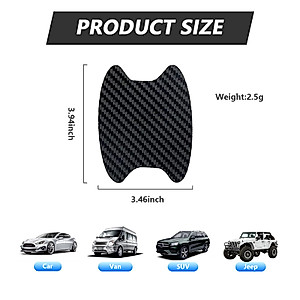 Kewucn 4PCS Car Door Handle Sticker, Carbon Fiber Auto Door Side Handle Protective Films, Anti-Scratch Vehicle Door Cup Protector, Universal Exterior Accessories for Most Cars (Black)