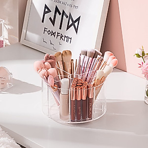HBlife Clear 360 Rotating Makeup Brush Holder Organizer, 8.26 x 8.26 x 4.48 Inches Acrylic Makeup Organizer with 8 Compartments