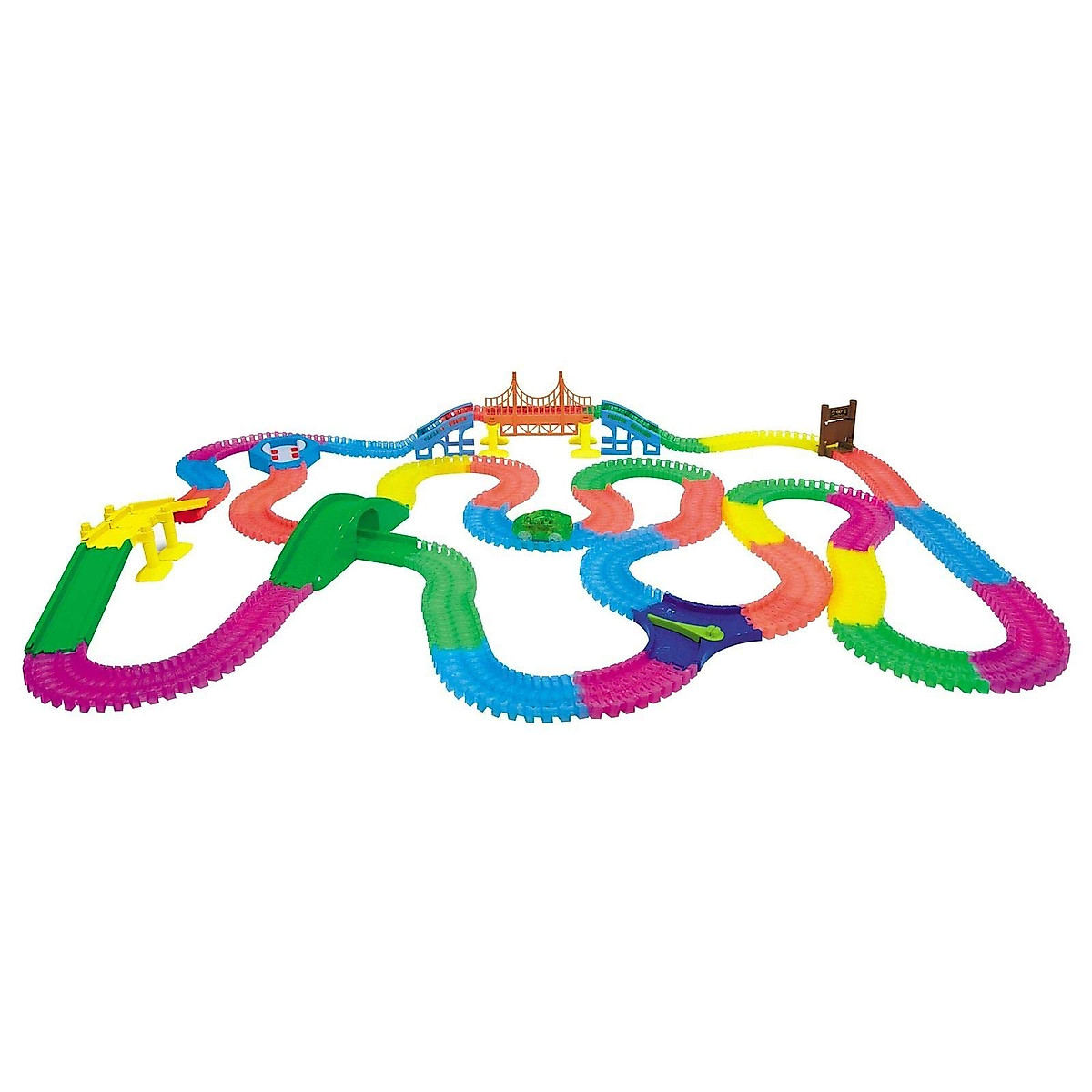 Mindscope Twister Tracks Mega Set Neon Glow in The Dark Flexible Track System with 547 Pieces Over 25 Feet of Track & Accessories