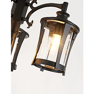 CMRCOZIRA Dusk to Dawn Sensor Post Light Triple-Head Lamp Post Waterproof Street Light Outdoor Lamp Post Lights with Clear Glass Aluminum Post Street Lamp Modern Outdoor Street Light for Garden