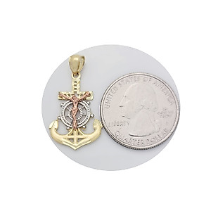 AMZ Jewelry 10K Tri Tone Gold Mariners Anchor Charm Cross Pendant