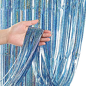 3 Pack Backdrop Curtains Party Decorations, Fringe Streamers Tinsel Backdrop Fringe Backdrop Party Backdrop Birthday Decorations, Party Décor Disco Party Decorations (3.3‘ x 6.6’, Blue)