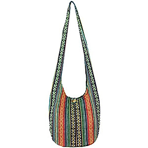PumPumpz Hippie Boho Crossbody Bohemian Gypsy Sling Shoulder Bag Handwoven Ikat Medium Size. (Medium Random Green)