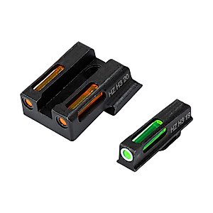 HiViz® Litewave H3 Sight Tritium LitePipe Day/Night for S&W EZ380, Green/Orange litepipes w/White Front Ring, One Size, Model: EZN421