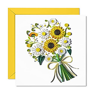 TUMYBee Sunflower Greeting Card for Mom, Happy Birthday and Mother Day Quilling Cards, Greeting Card Card for Valentine, Sympathy, Thinking Of You, Quilled 3D Card for Christmas,Birthday,Anniversary, Friend Mom with Envelop (Sunflower)