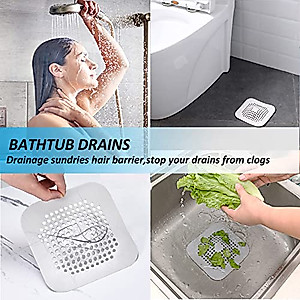 Hair Drain Catcher,Raised Square Shower Drain Covers with Suction Cup for Pop-up Stopper 2 Pack (White)