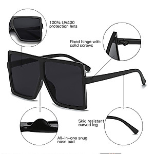 GRFISIA Square Oversized Sunglasses for Women Men Flat Top Fashion Shades