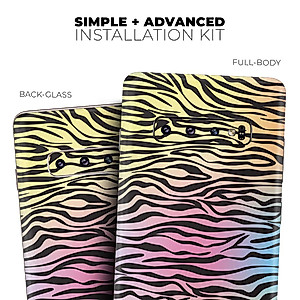 DesignSkinz Rainbow Colored Vector Black Zebra Print Protective Vinyl Decal Wrap Skin Cover Compatible with The Samsung Galaxy S20 (Screen Trim & Back Glass Skin)