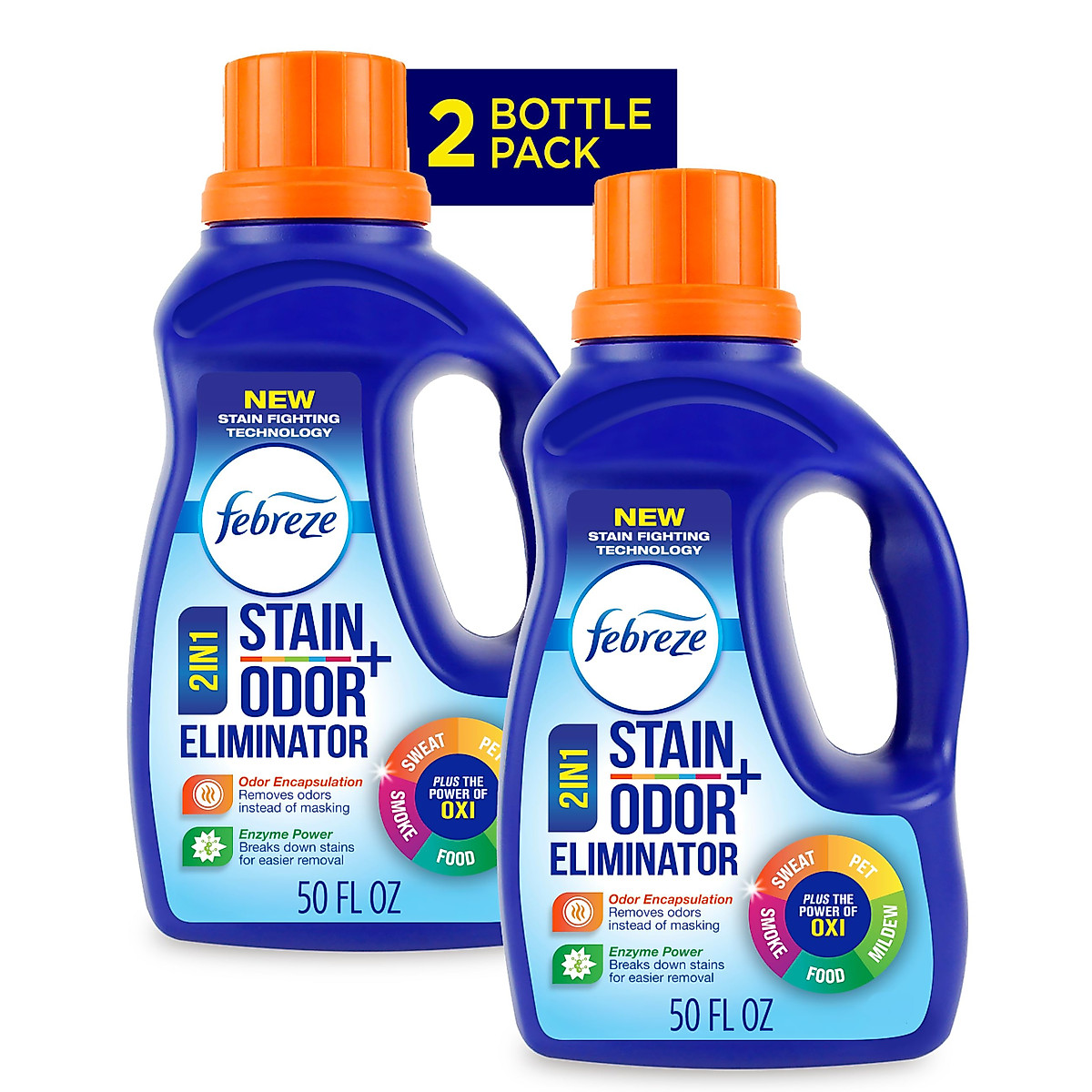 Febreze Laundry Detergent Additive, Original Strength In Wash Odor Eliminator, Designed to Remove Odors in a Single Wash Caused by Sweat, Food, Smoke, Fresh Scent, 50 fl oz (2 Pack)