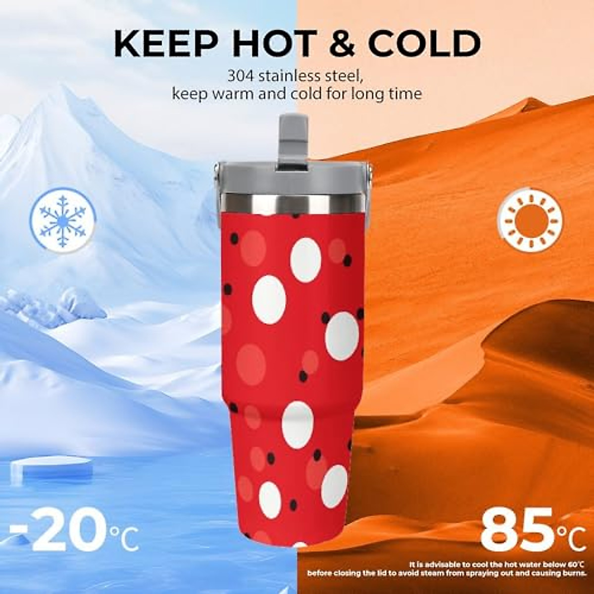 SYJTGDE Large Capacity Car Cup Red White Polka Dot Fashionable Upgrade Car Cup Advanced And Beautiful Travel Cup