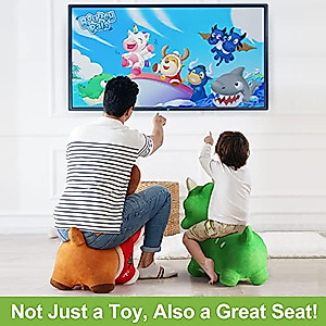 iPlay, iLearn Bouncy Pals Kids Dinosaur Hopper Toys, Toddler Plush Triceratops Hopping Horse W/Pump, Outdoor Indoor Ride Bounce Animal, Activity Birthday Gifts for 18 24 Month 2 3 4 Year Old Boy Girl