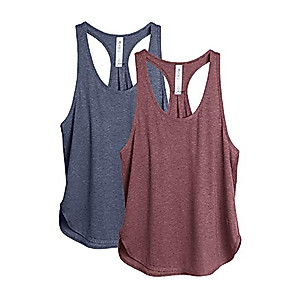 icyzone Workout Tank Tops for Women - Athletic Yoga Tops, Racerback Running Tank Top Loose Fit(Pack of 2) (S, Burgundy/Navy)