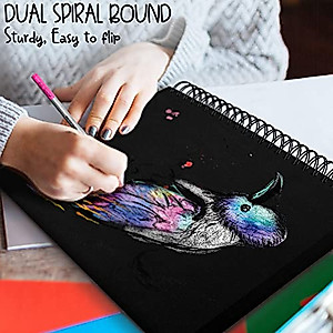 70 Sheets Premium Black Paper Sketchbook - 9 x 12 Inches (110lb/180gsm) Spiral Bound Black Drawing Mixed Media Paper for Gel Pens, Color Pencils, Chalk, Oil Pastels, and Glow in The Dark Paint