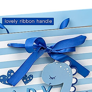 Loveinside Baby Boy Gift Bag Blue Dinosaur Design with Tissue Paper and Greeting Card for Baby Shower, New Parents, and More - 13" x 10" x 5", 1 Pcs