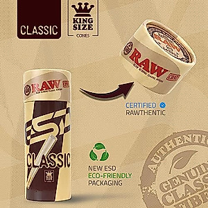 RAW Cones Classic King Size | 100 Pack | Natural Pre Rolled Paper with Tips and Packing Tubes Included