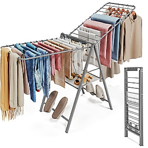 APEXCHASER Ultra Thin Drying Rack – Foldable Clothes Drying Rack with Enhanced Capacity - Convenient and Space-Saving, with Adjustable Wings.