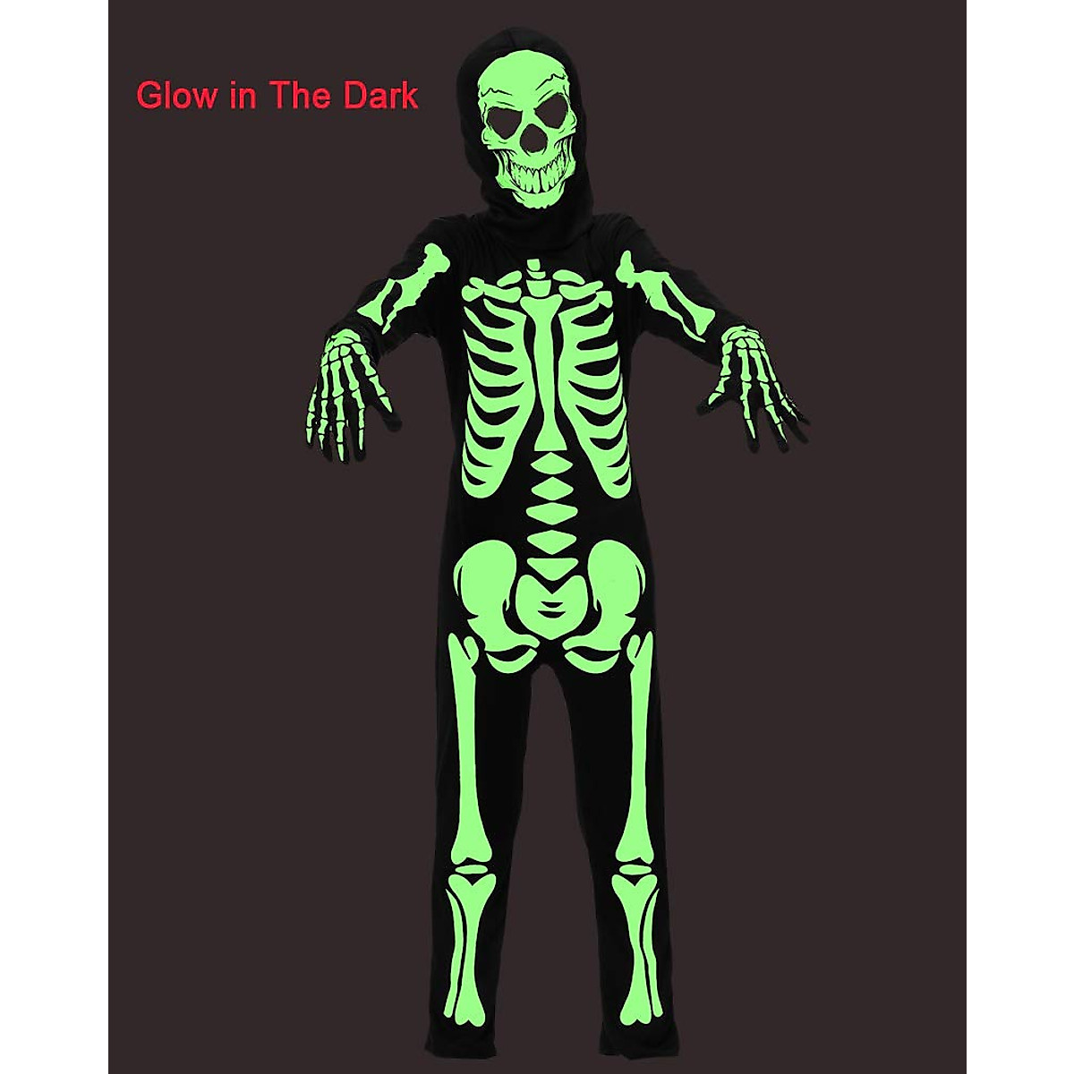 yolsun Skeleton Costume for Kids, Glow in The Dark, Halloween Fearsome Costume(12-13 Years)