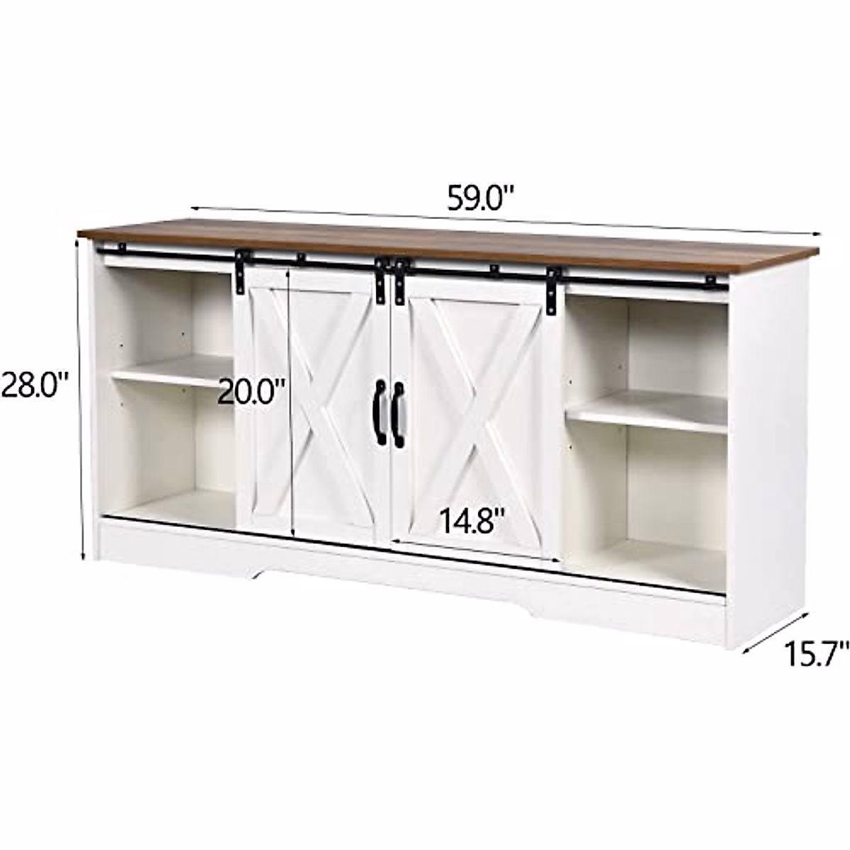 4ever2buy Farmhouse Coffee Bar Cabinet with Storage, 59’’ Kitchen Buffet Storage Cabinet with Sliding Barn Door, White Buffet Table with Adjustable Shelf, Coffee Bar Table for Living Dining Room
