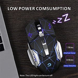 Uciefy Q85 Rechargeable Wireless Gaming Mouse, 2.4G LED Optical Silent Wireless Computer Mouse with 4 LED Light, 3 Adjustable DPI, Ergonomic Design, Auto Sleeping (Starry Black)
