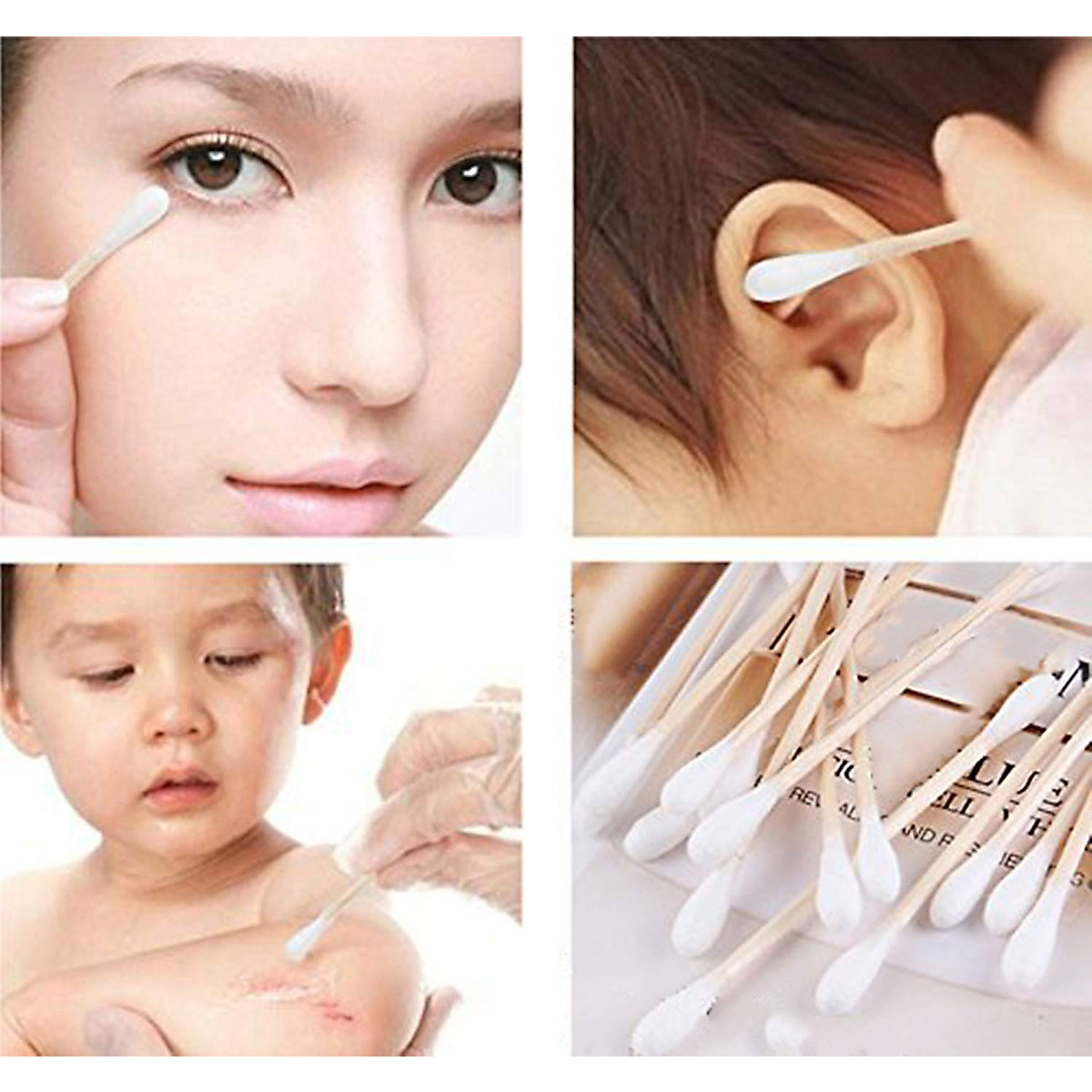 Wooden Stick Cotton Swabs Qtips XMHF Double Tipped With Cotton Heads- Multipurpose, Safe, Highly Absorbent & Hygienic