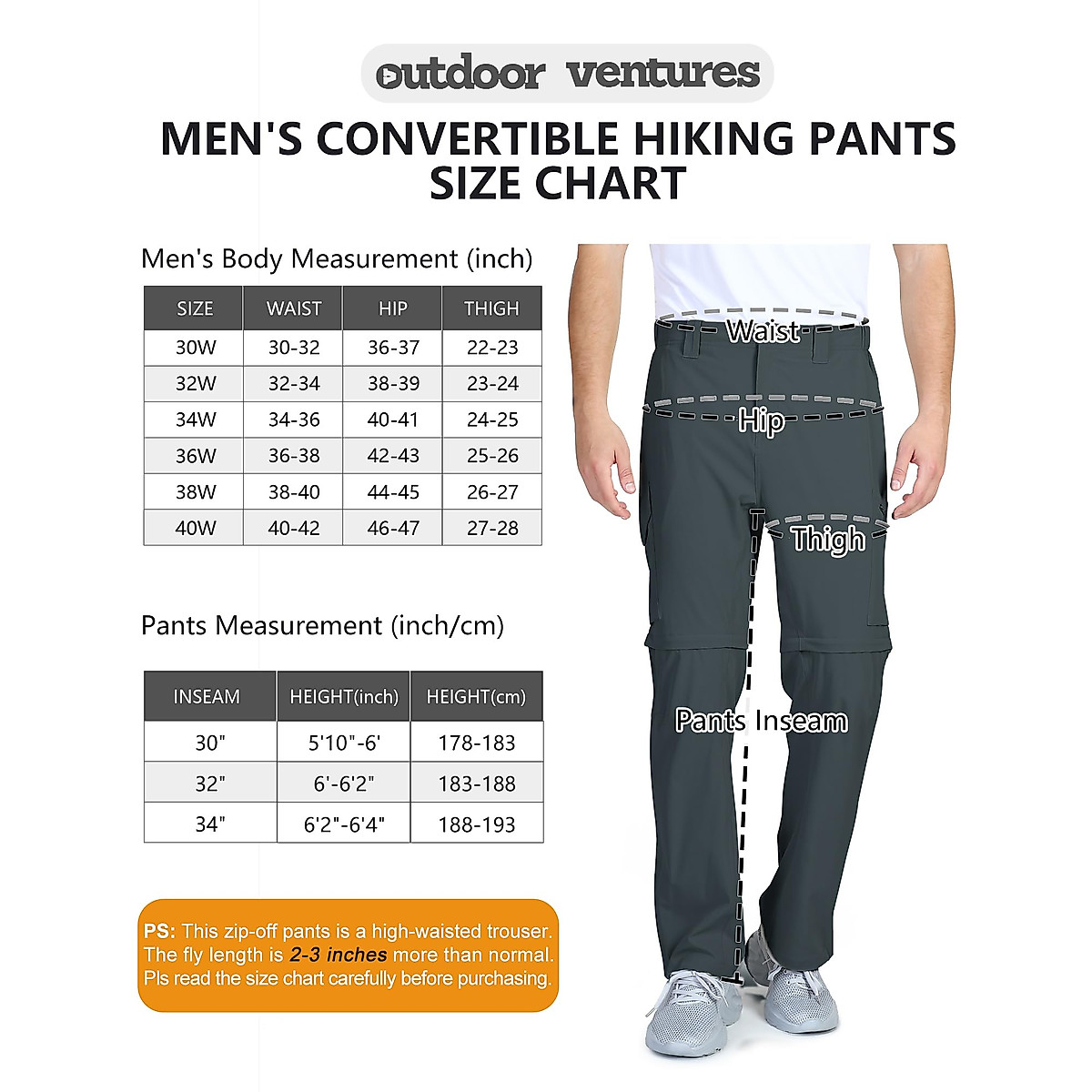 Outdoor Ventures Mens Hiking Pants Lightweight Quick Dry Convertible Pants, Stretch Zip-Off Cargo Pants for Travel Fishing Gery
