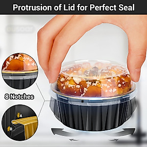 EUSOAR Ramekins with Lids, 25pcs 5oz Cupcake Liners Aluminum Foil Baking Dessert Cups Holders, Mini Muffin Creme Brulee Disposable Ramekins Cheesecake Pan for Catering Wedding Party Favor-Black&Gold